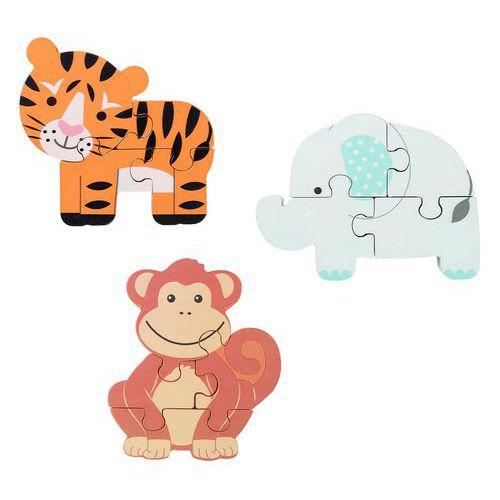 Lot 3 puzzles : tigre, éléphant, singe - Orange tree - Pichon.fr